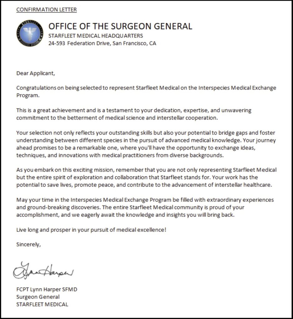 Interspecies Medical Exchange Program – STARFLEET Medical